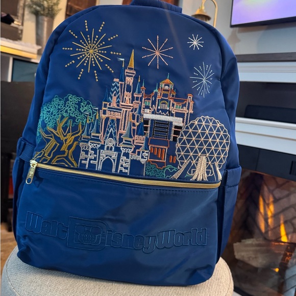 Disney | Bags | Nwt Disney World Embroidered Backpack Blue With Gold ...